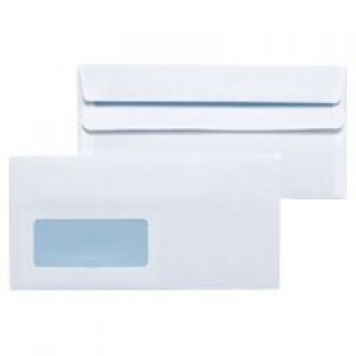 White DL (110 x 220mm) window self-seal 90g envelopes. Boxed in 1000`s.
